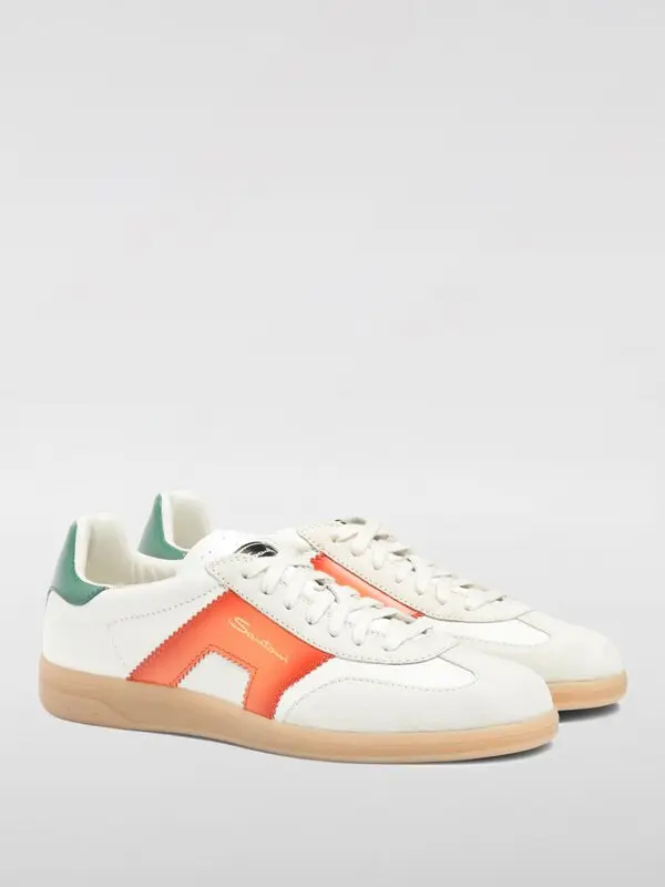 Santoni Lace-up Leather And Suede Sneakers - White 1