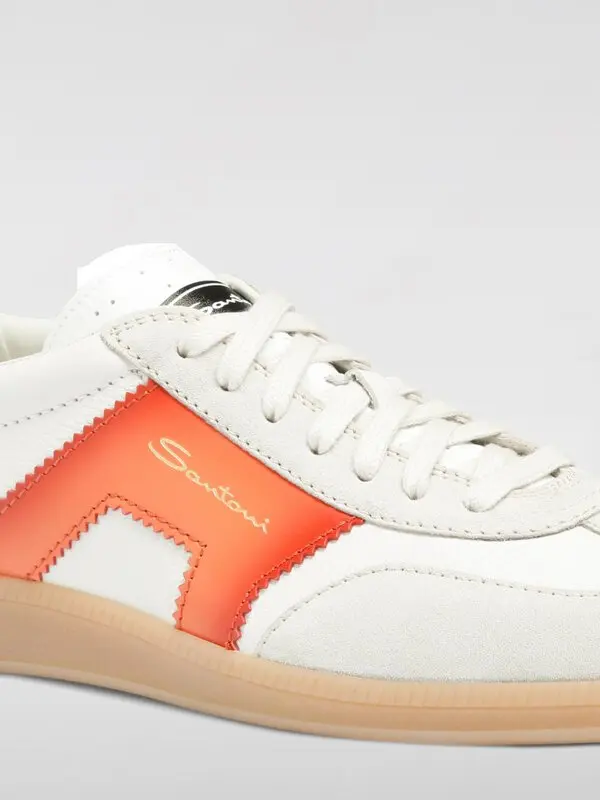 Santoni Lace-up Leather And Suede Sneakers - White 1