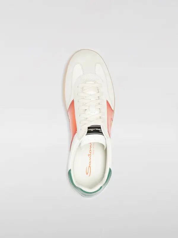 Santoni Lace-up Leather And Suede Sneakers - White 1
