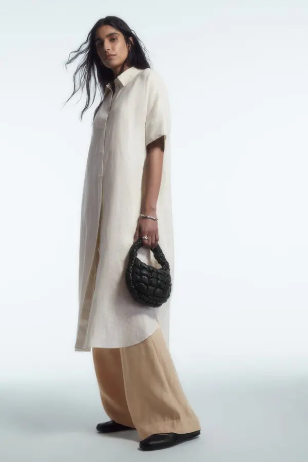 Cos Oversized Metallic-Linen Midi Shirt Dress In Beige - 60% Off |  Editorialist
