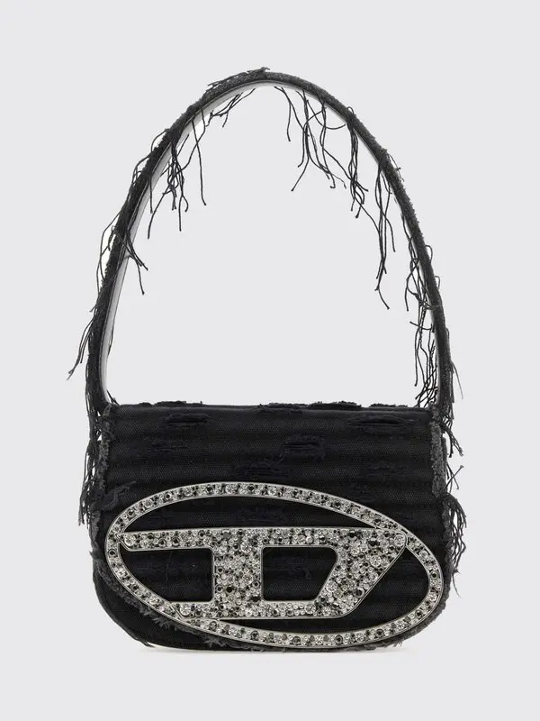 DIESEL® 1dr Fringed Shoulder Bag With Embellished Oval D Logo - Black