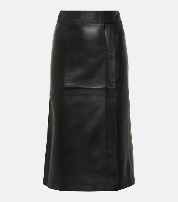 JOSEPH Sèvres Leather Midi Skirt - Black