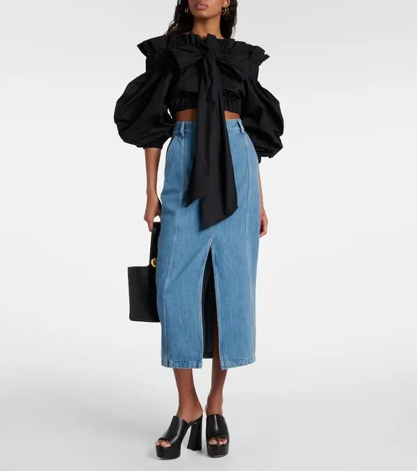 PATOU Bow-detail Ruffled Cotton Crop Top