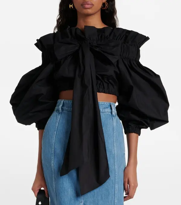 PATOU Bow-detail Ruffled Cotton Crop Top