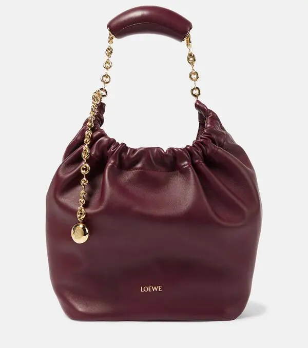 Loewe Squeeze Small Leather Shoulder Bag - Burgundy