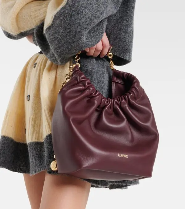 Loewe Squeeze Small Leather Shoulder Bag - Burgundy