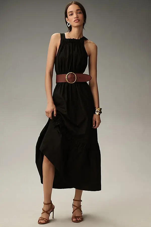the somerset maxi dress: halter edition Anthropologie The Somerset Maxi Dress Halter Edition Size XS Metallic  Abstract