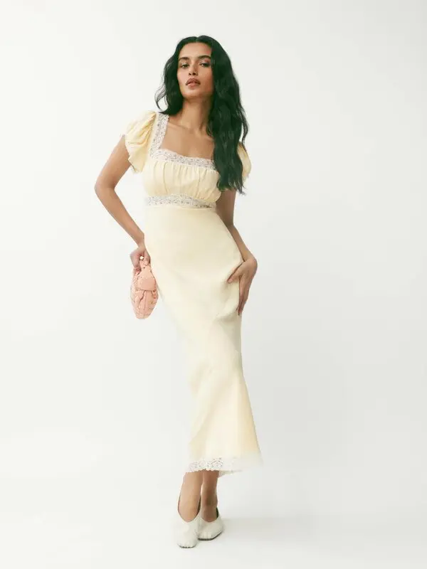 Reformation Clarisse Silk Maxi Dress In Sugar - 60% Off