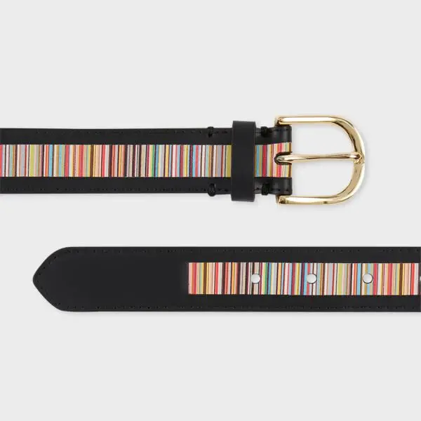 Paul Smith Signature Stripe Leather Belt - Black