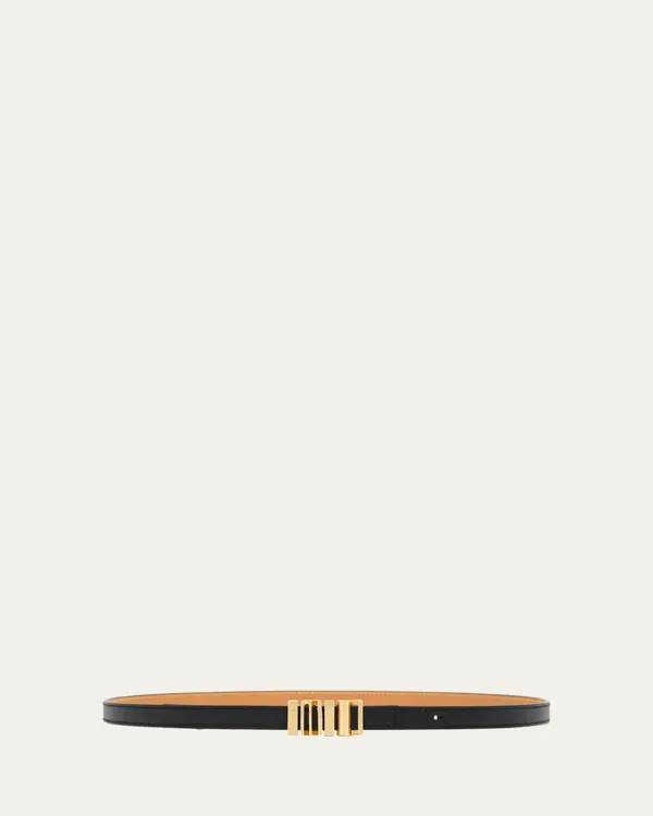 Loewe Graphic Buckle Leather Skinny Belt - Black Gold