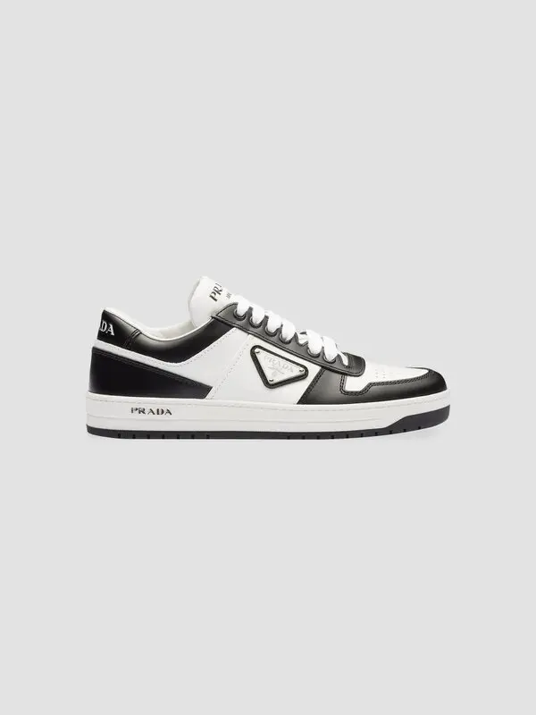 Prada Downtown Perforated Leather Sneakers - White Black