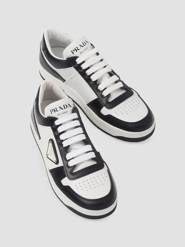 Prada Downtown Perforated Leather Sneakers - White Black