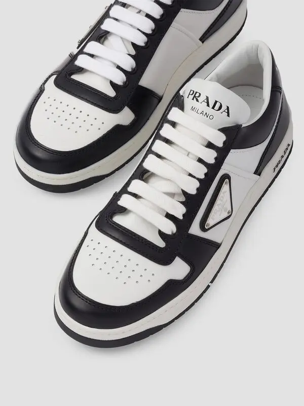 Prada Downtown Perforated Leather Sneakers - White Black