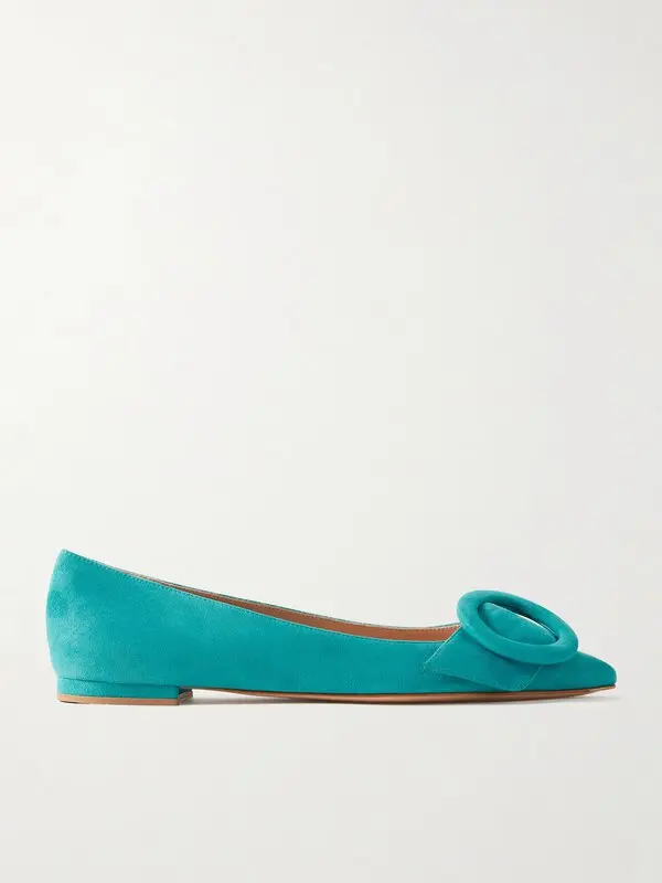 GIANVITO ROSSI Buckled Suede Point-toe Flats - Blue