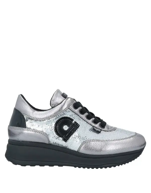 RUCOLINE Leather Metallic Wedge Sneakers - Grey