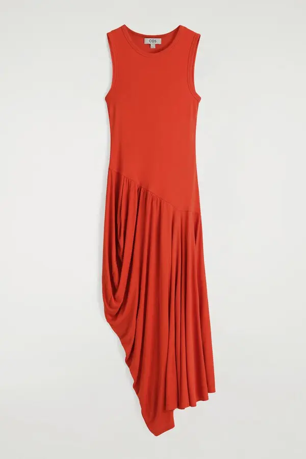 Cos Asymmetric Draped Midi Dress - Orange
