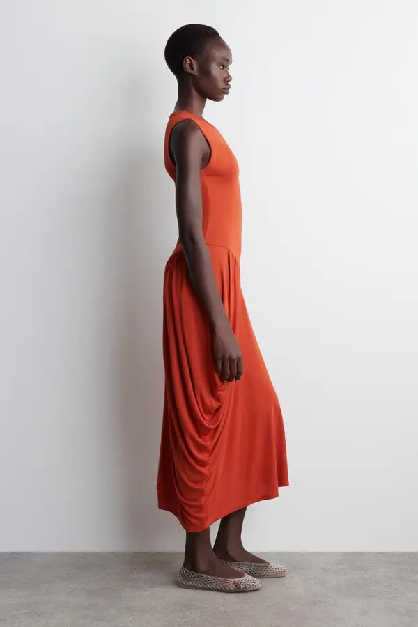 Cos Asymmetric Draped Midi Dress - Orange