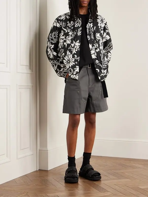 Sacai Carhartt Wip Wide-Leg Cotton-Canvas Shorts In Gray - 30% Off