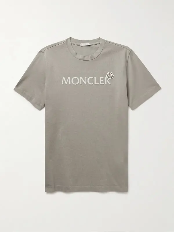 Moncler Logo-flocked Appliquéd Cotton-jersey T-shirt - Brown