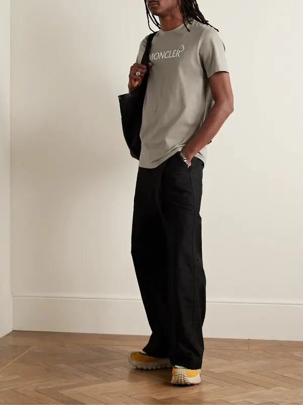 Moncler Logo-flocked Appliquéd Cotton-jersey T-shirt - Brown