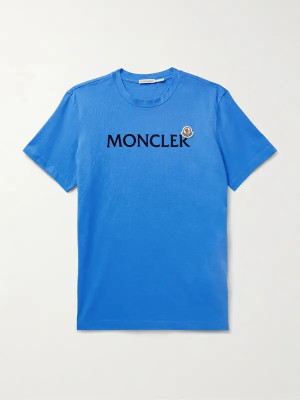 Moncler Logo-flocked Appliquéd Cotton-jersey T-shirt - Blue