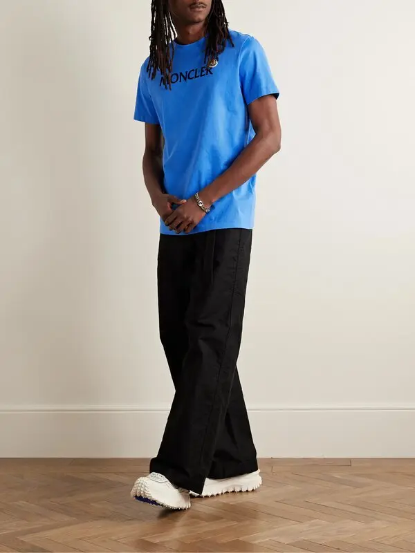 Moncler Logo-flocked Appliquéd Cotton-jersey T-shirt - Blue