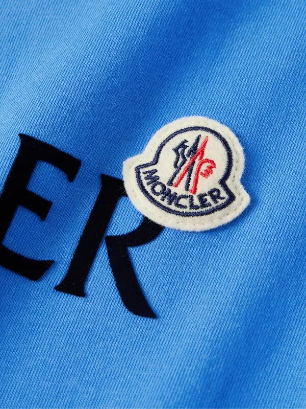 Moncler Logo-flocked Appliquéd Cotton-jersey T-shirt - Blue