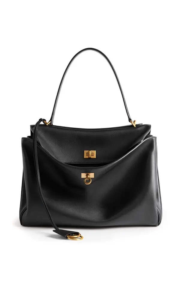 Balenciaga Rodeo Medium Leather Top Handle Bag - Black