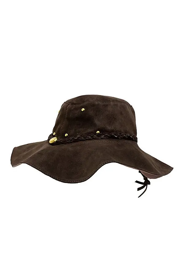 HIPPIESHOP Suede Floppy Hat - Brown Embellished
