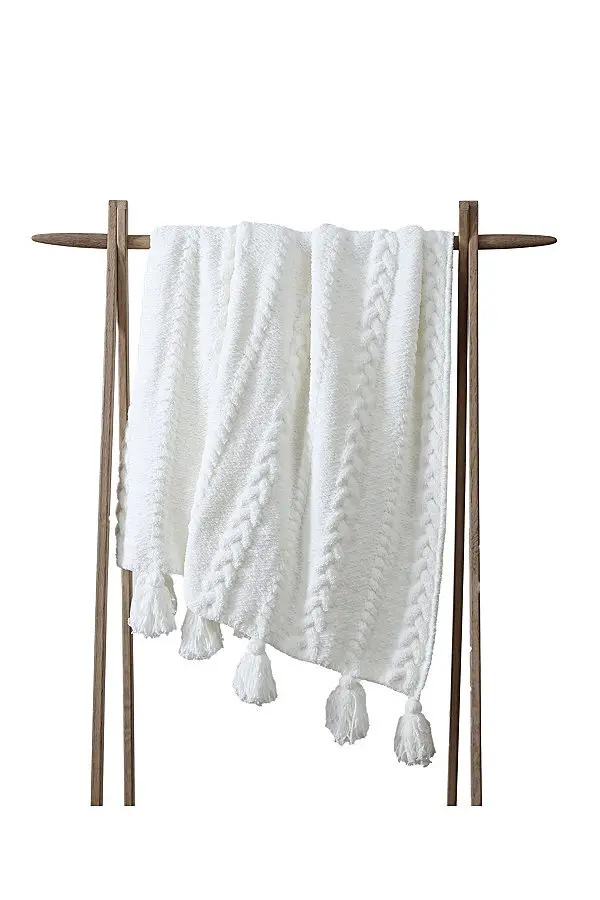 Free People Sunday Citizen Braided Pom Pom Throw - Off White