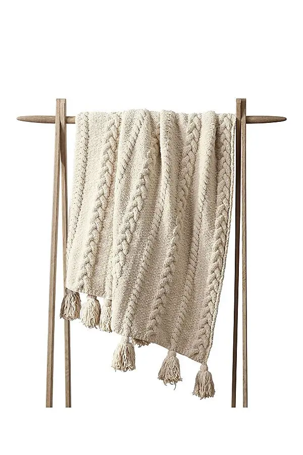 Free People Sunday Citizen Braided Pom Pom Throw - Sahara Tan