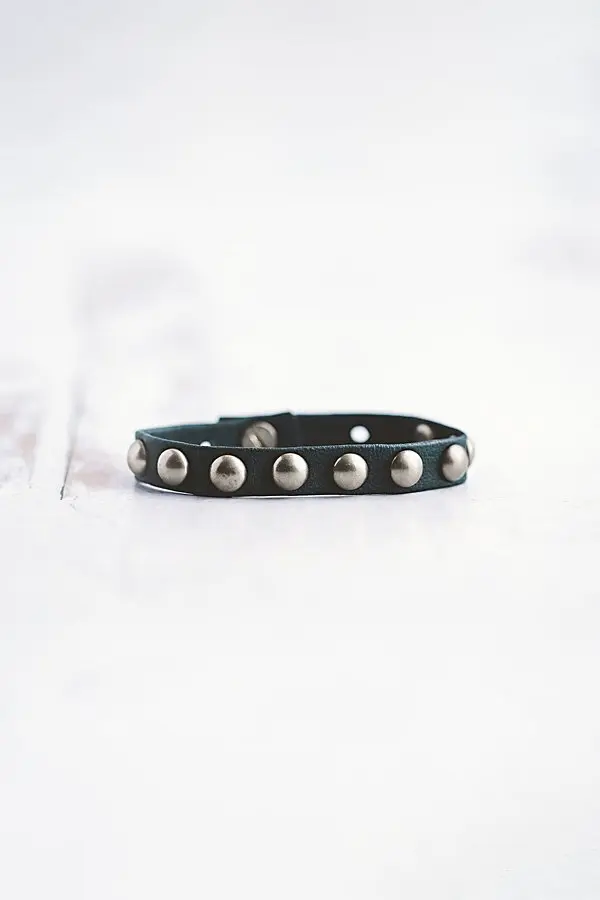 GIVING BRACELETS Brushed Silver Dotty Leather Bracelet - Blue Spruce