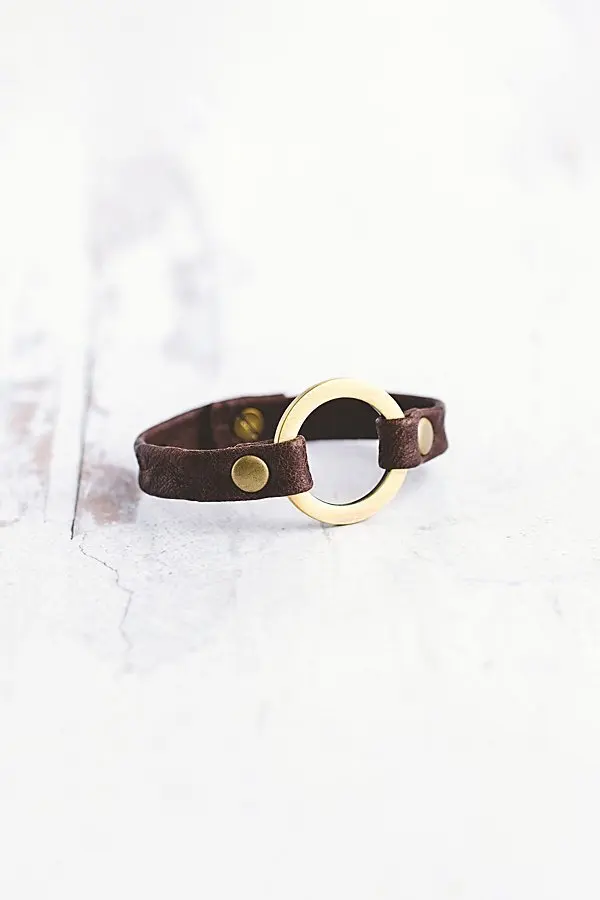 GIVING BRACELETS Antique Brass Grounding Leather Bracelet - Chocolate Brown