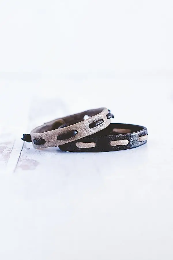 GIVING BRACELETS Leather Friendship Bracelet Pair - Light Grey