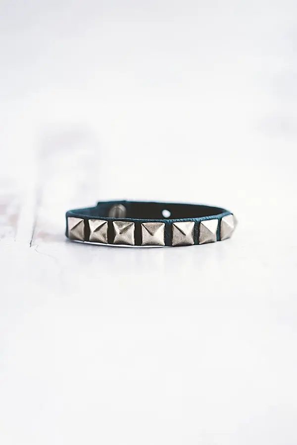 GIVING BRACELETS Brushed Silver Rockstar Leather Bracelet - Blue Spruce