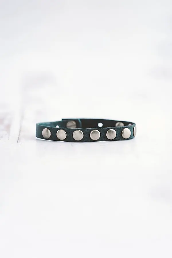 GIVING BRACELETS Brushed Silver Tribe Leather Bracelet - Blue Spruce