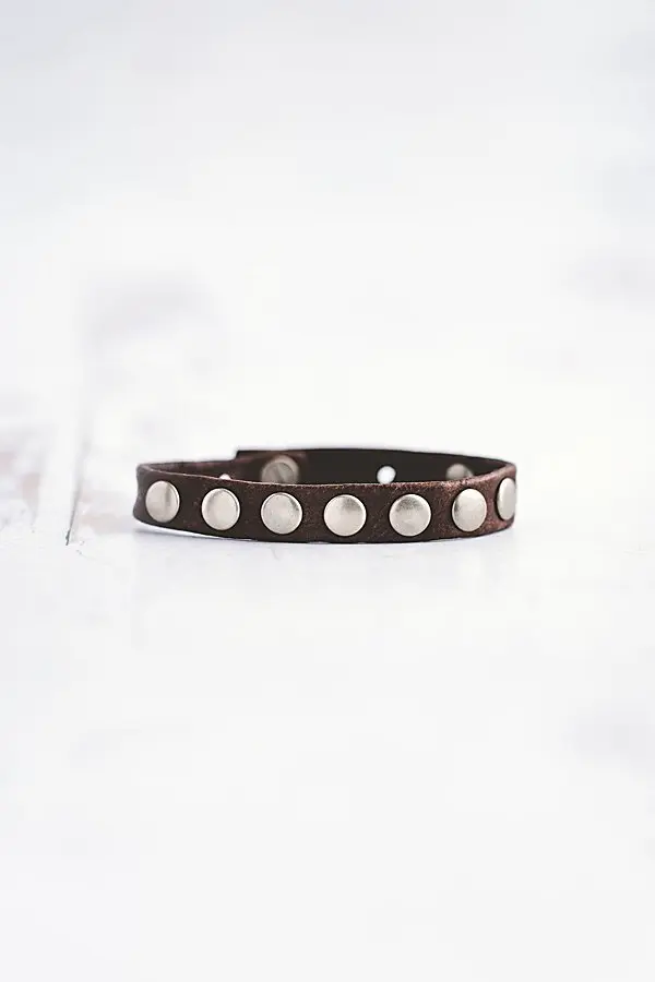 GIVING BRACELETS Brushed Silver Tribe Leather Bracelet - Chocolate Brown