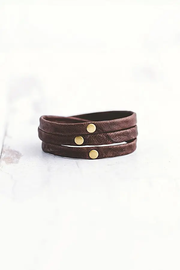 GIVING BRACELETS Antique Brass Triple Warrior Wrap Leather Bracelet - Chocolate Brown