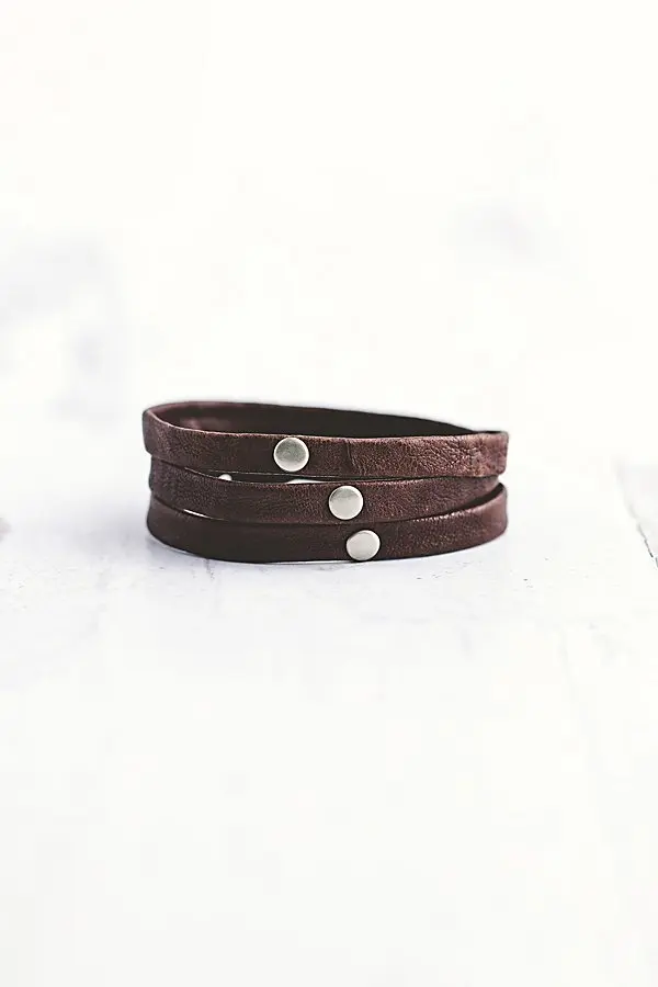 GIVING BRACELETS Brushed Silver Triple Warrior Wrap Bracelet - Chocolate Brown