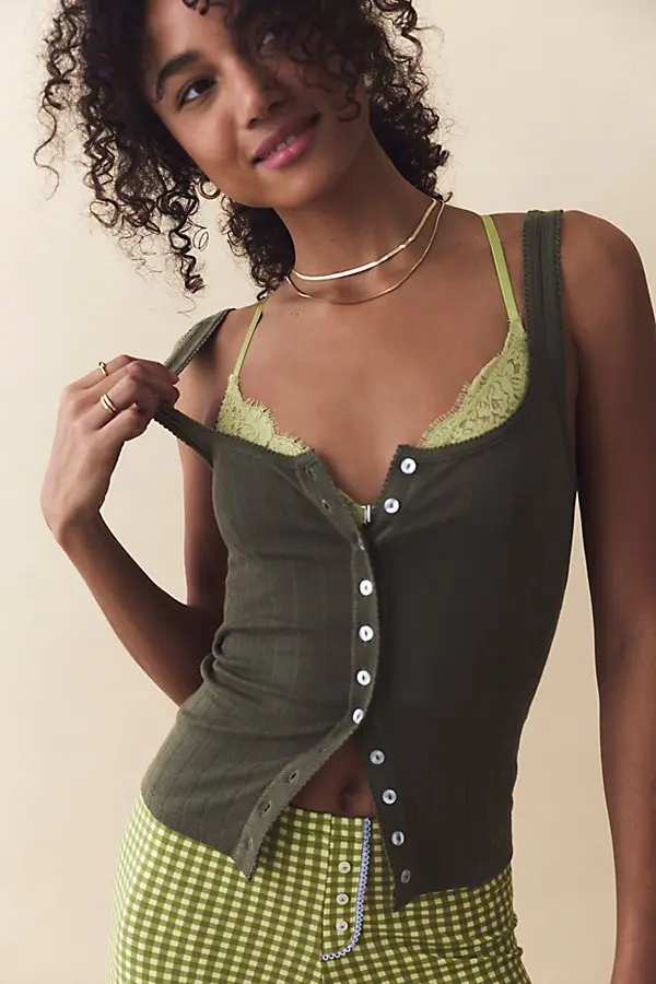 Free People End Game Pointelle Tank - Sage