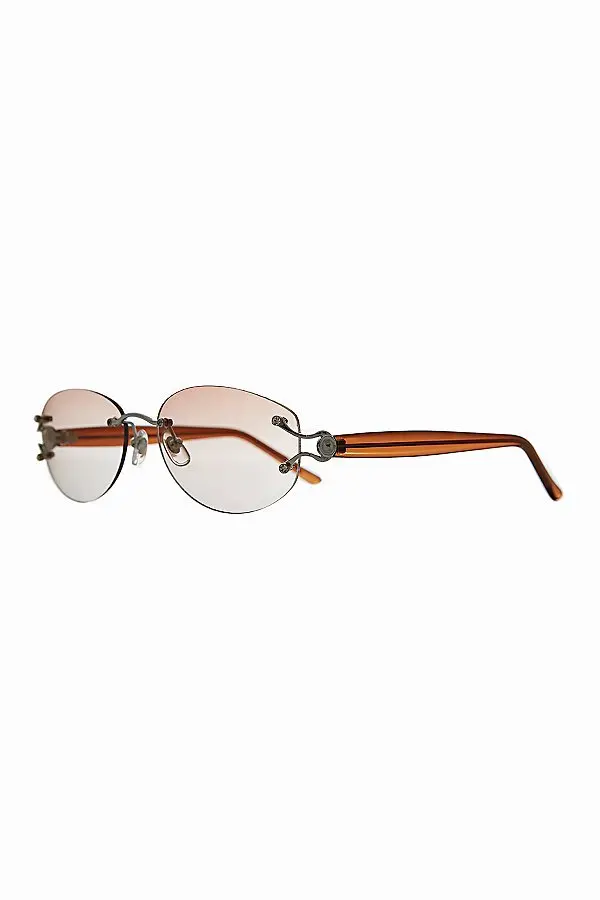 SUNGLASS MUSEUM Vintage Oval Sunglasses With Rhinestone Detail - Brown