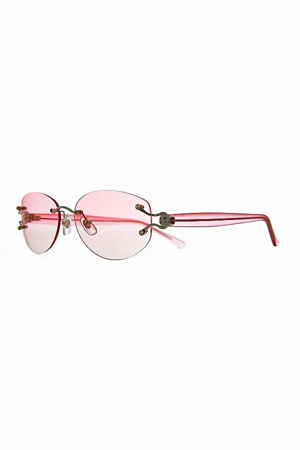 SUNGLASS MUSEUM Vintage Oval Sunglasses With Rhinestone Detail - Pink