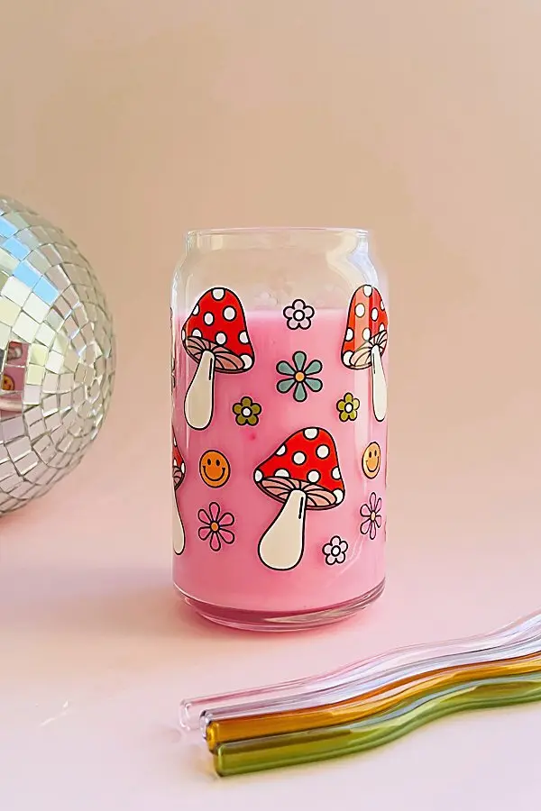 GOLDEN HOUR DESIGNS Mushroom Hippie Vibes Glass Cup - Red