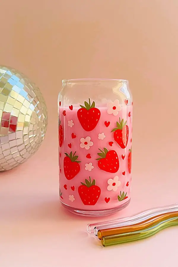GOLDEN HOUR DESIGNS Strawberry Dreams Glass Cup - Rose