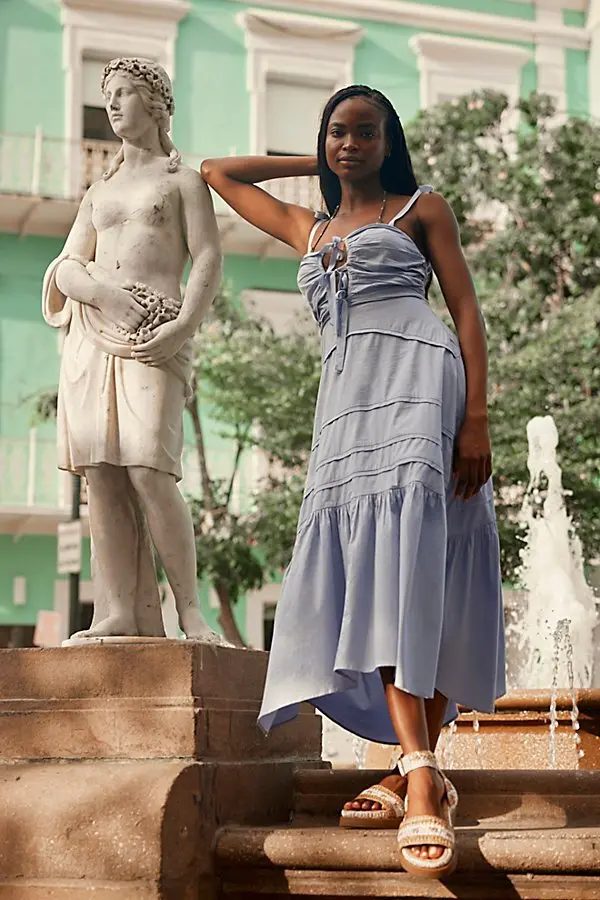 knee length dresses for ladies Alma Midi Dress-GREEN SAPPHIRE / 4 main image 1