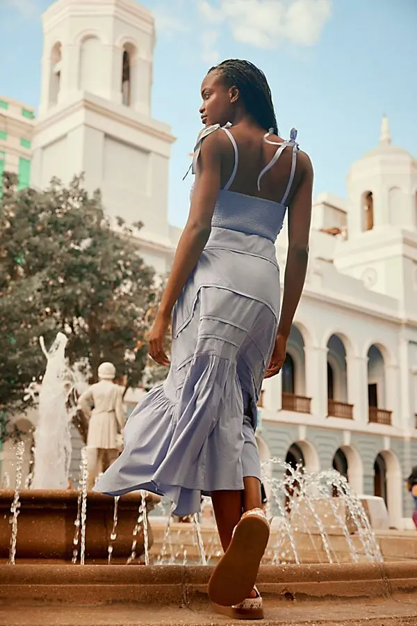 knee length dresses for ladies Alma Denim Midi Dress – Teal Poppy