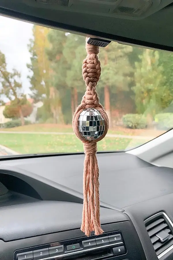 I WOULD RATHER KNOT Macramé Disco Ball Car Charm