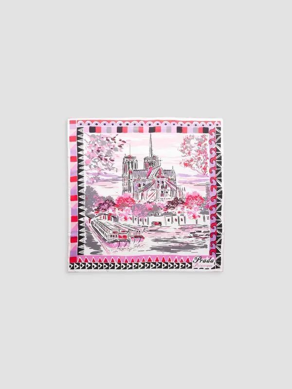 Prada Pittoresque Paris Printed Silk Foulard 90cm Square Scarf - Multicolor