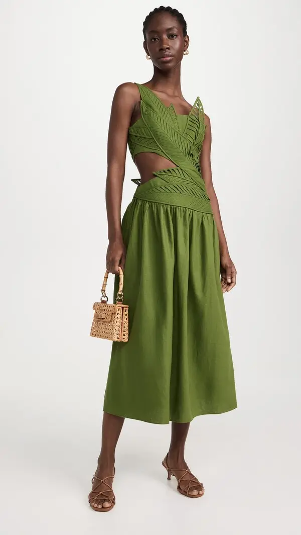 farm rio green topstitched midi dress FARM Rio Green Flowering Garden Tree Sleveeless Midi Dress, Flowering Garden Tree Green / M main image 1