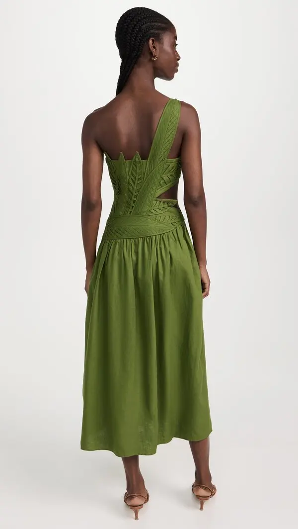 Farm Rio Leaves Cut Out Midi Dress In Green - 40% Off | Editorialist
